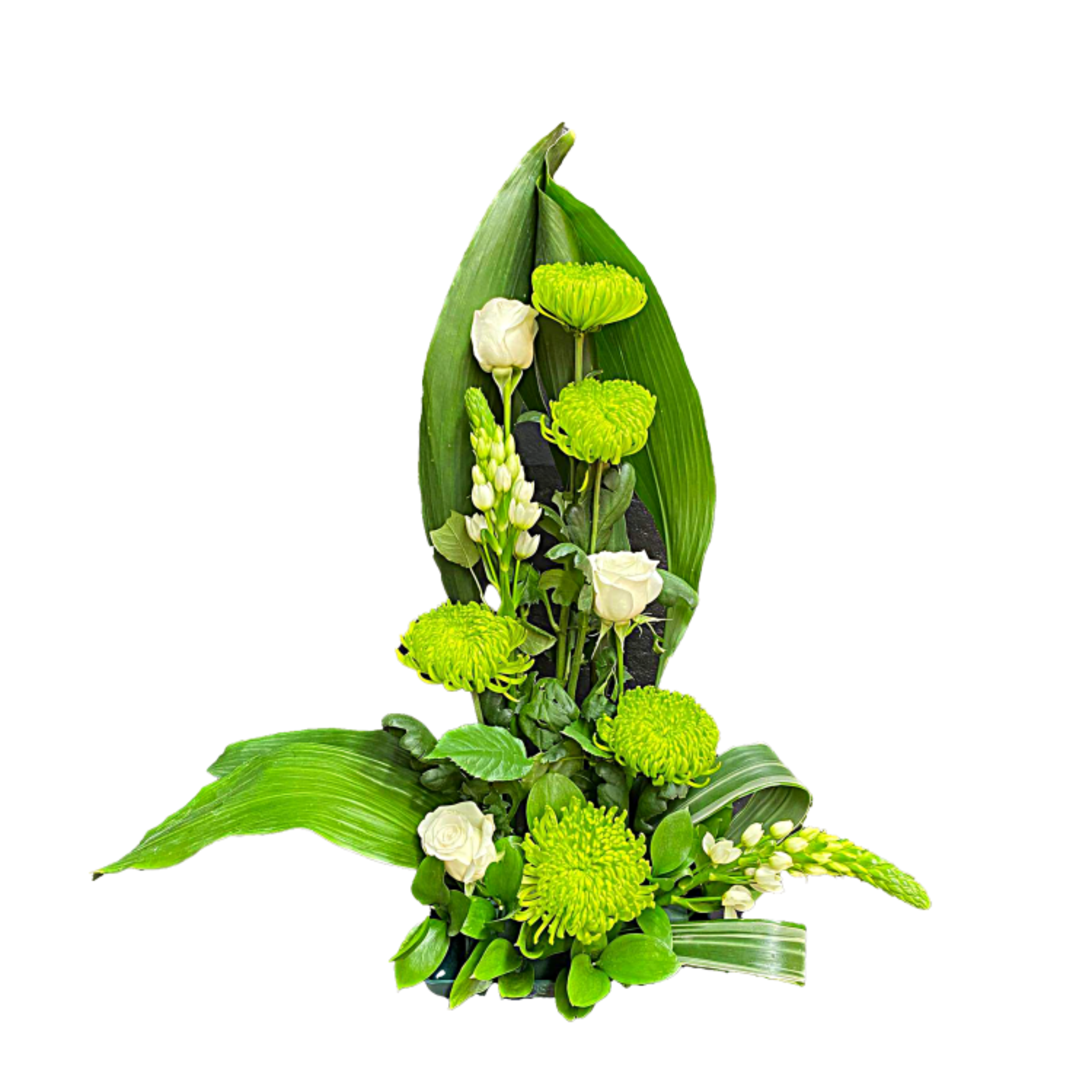 Gerbe Florale Funéraire – Harmonie en Vert et Blanc - Référence 24C305 ...
