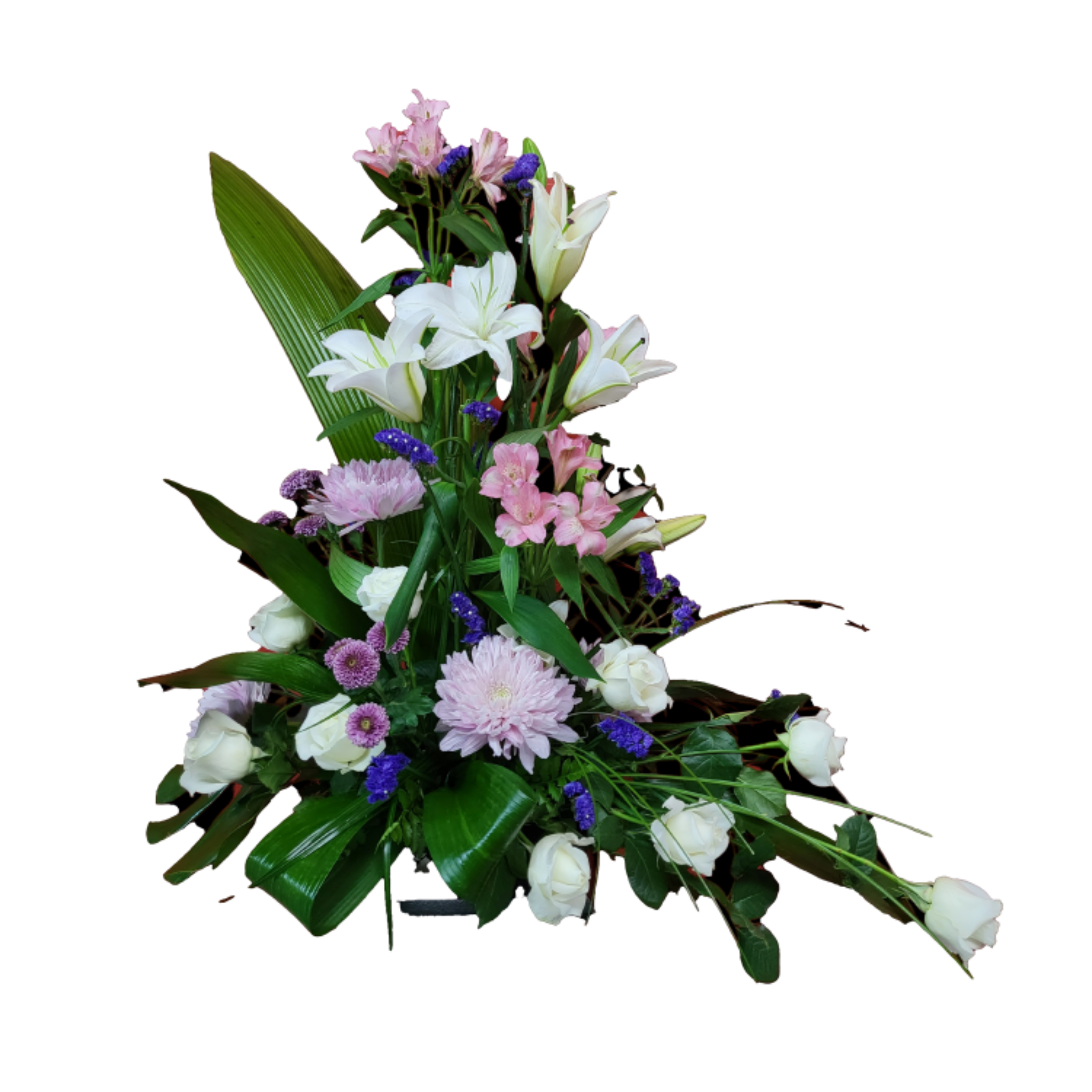 Gerbe Florale Élégante en Rose, Blanc et Lila pour un Hommage Tout en ...